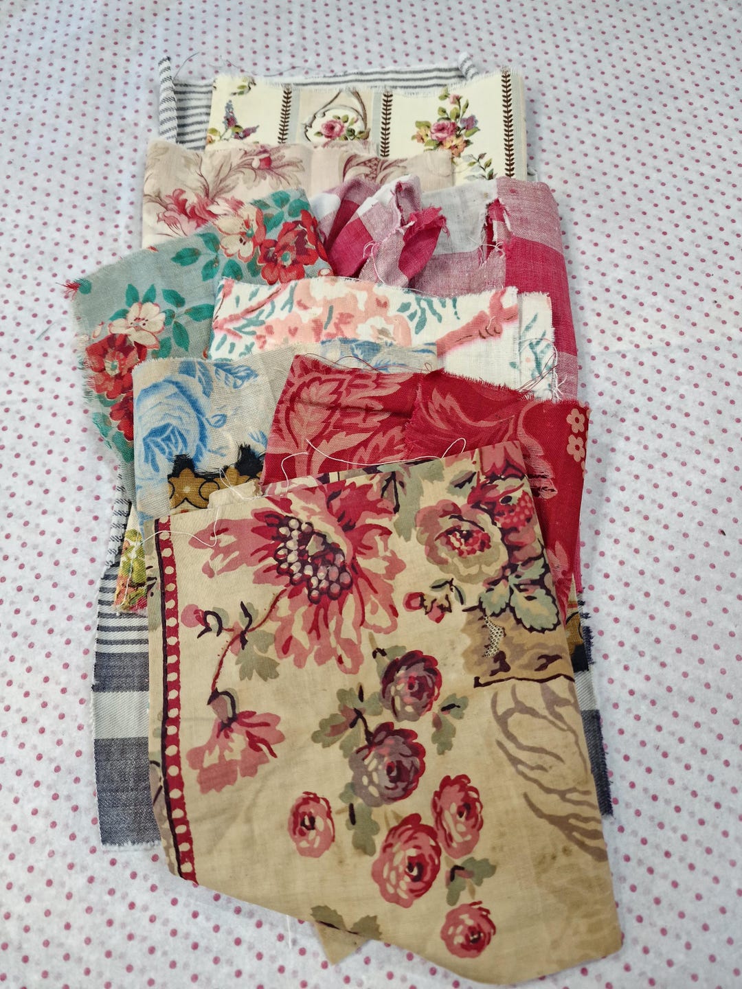 Antique French Fabric Bundle, Old Shabby Fabric Bundle, Slow Stitching ...