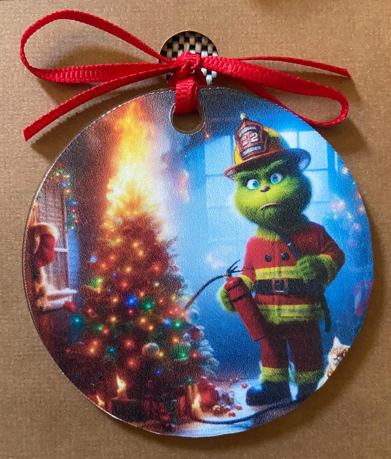 Firefighter Fire Grinch Christmas Ornaments - Etsy