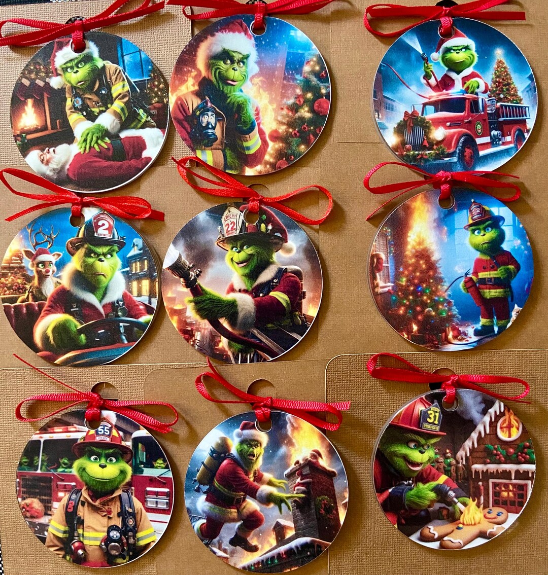Firefighter Fire Grinch Christmas Ornaments - Etsy