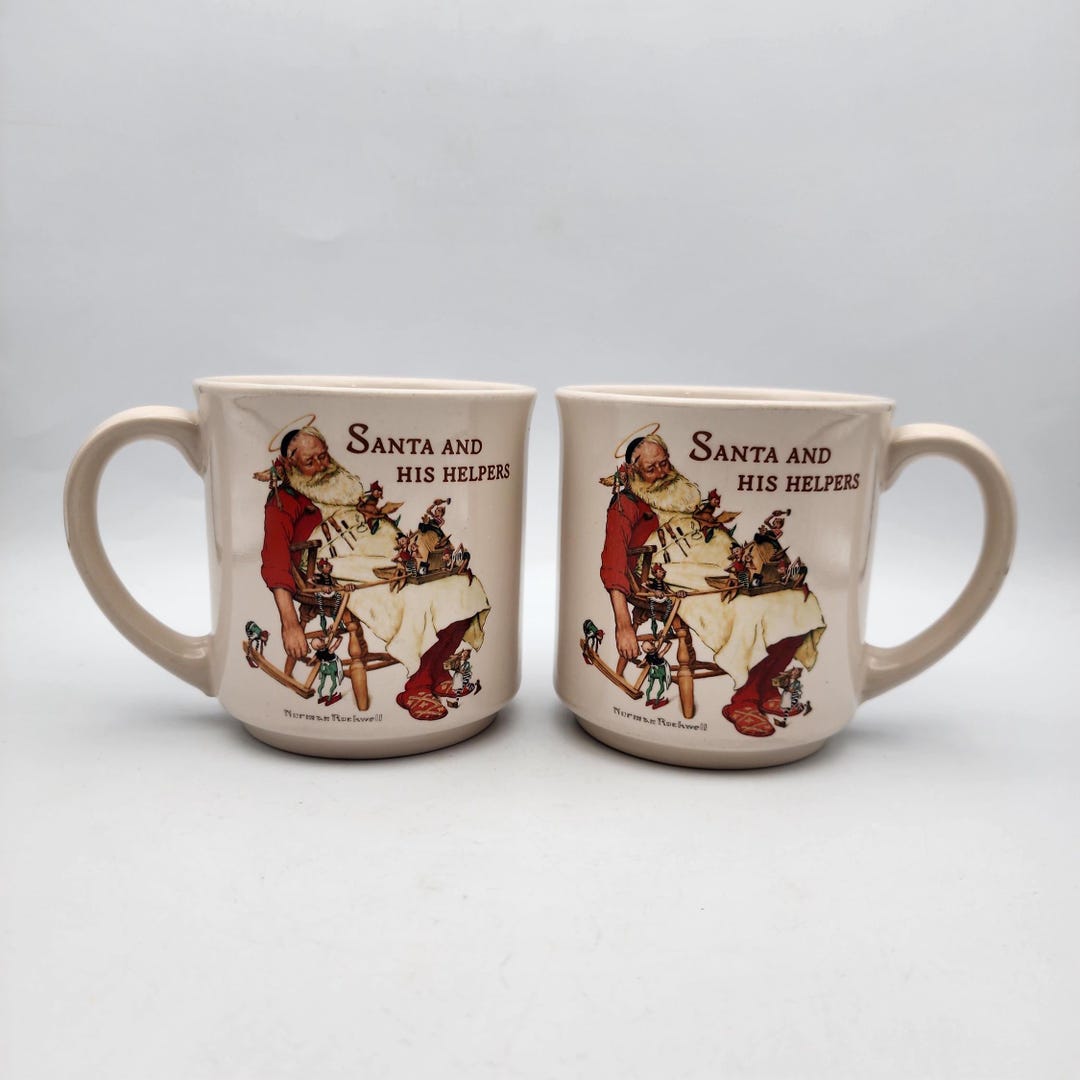 Pair of Santa and His Helper Mugs by Hallmark Mugs / Norman Rockwell - Etsy