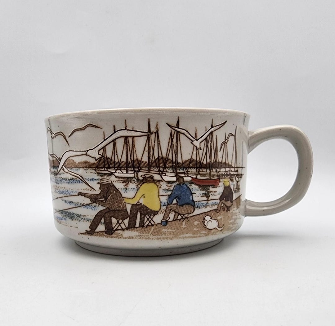 Vintage Otagiri Chowder Mug Featuring Fishermen - Etsy
