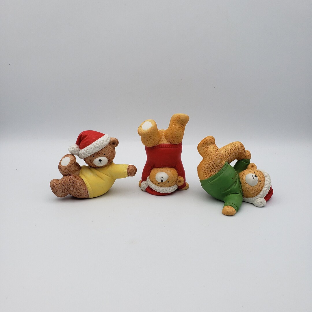 Tumbling Bears With Santa Hats / Set of 3 / Christmas Kitsch ...