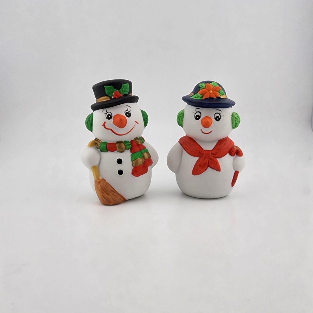 Snowman Couple Salt and Pepper Shakers / Russ Berrie - Etsy
