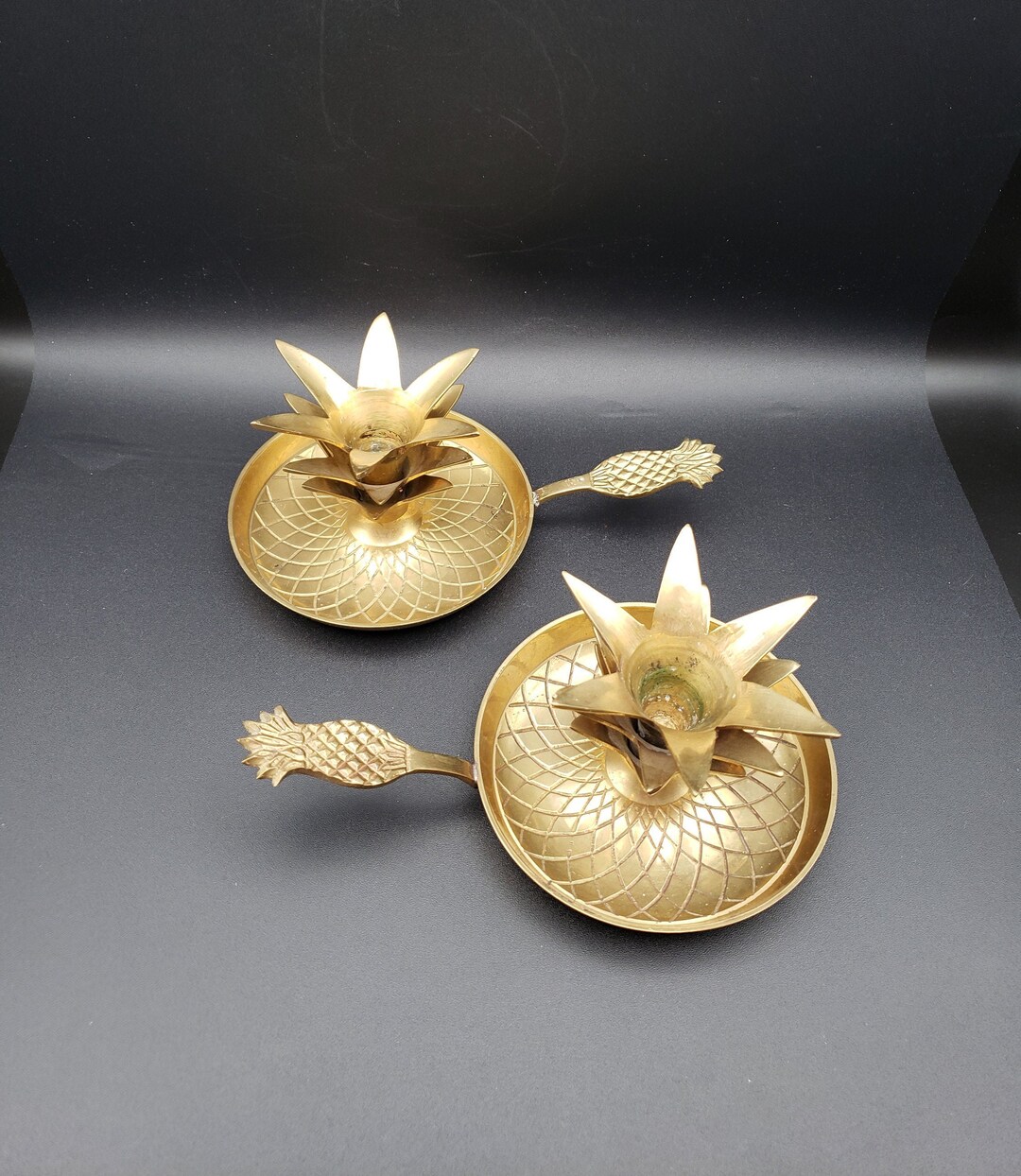 Vintage Brass Pineapple Chamberstick Holders - Set of 2, Hollywood ...