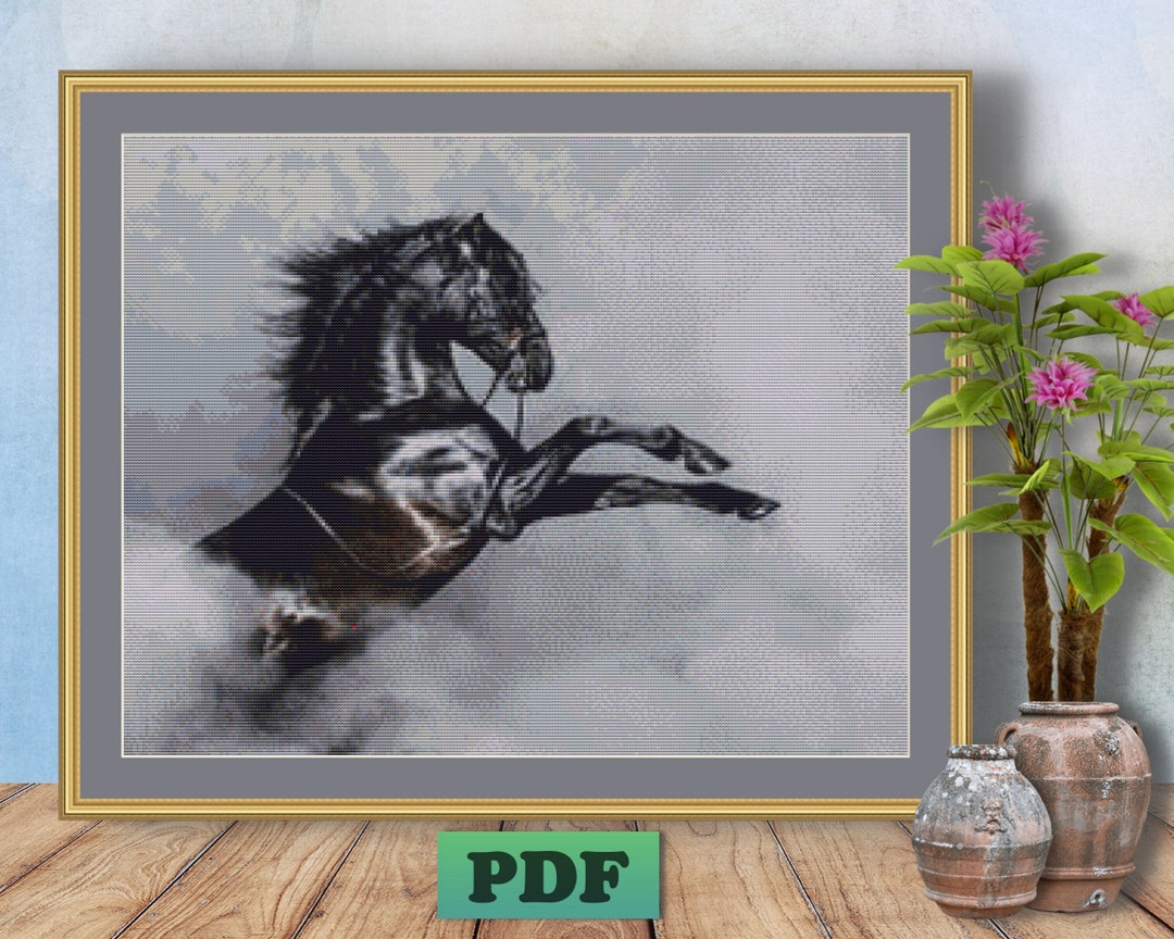 Wild STALLION Black Beauty Rearing HORSE Counted Cross Stitch PDF ...