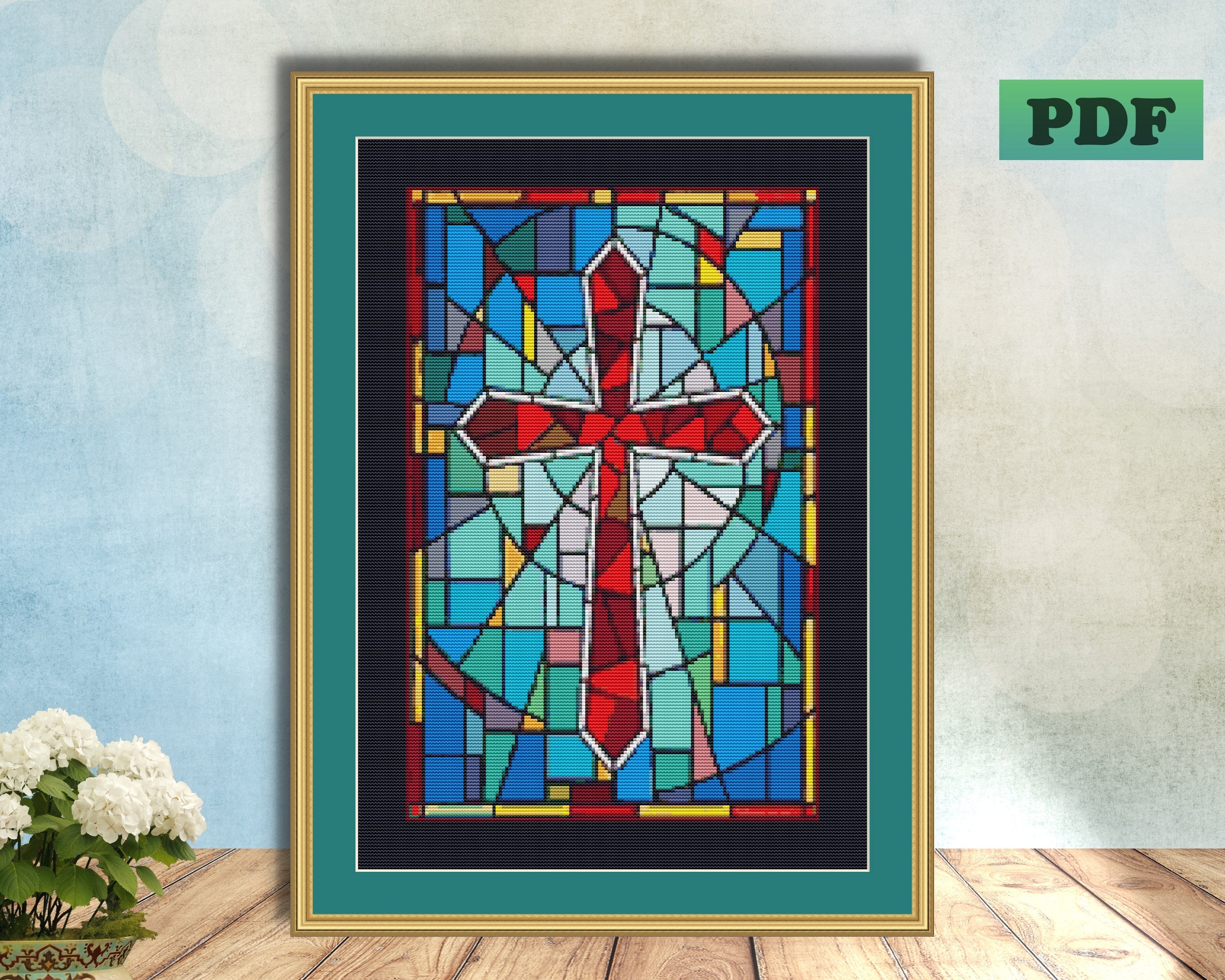 STAIN GLASS Window Cross Counted Cross Stitch PDF Pattern | Etsy