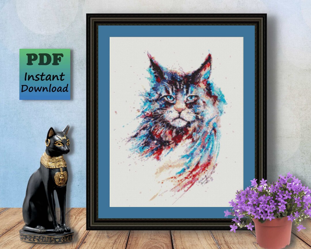 GRUMPY CAT Counted Cross Stitch PDF Pattern, Watercolor Kitten Instant ...