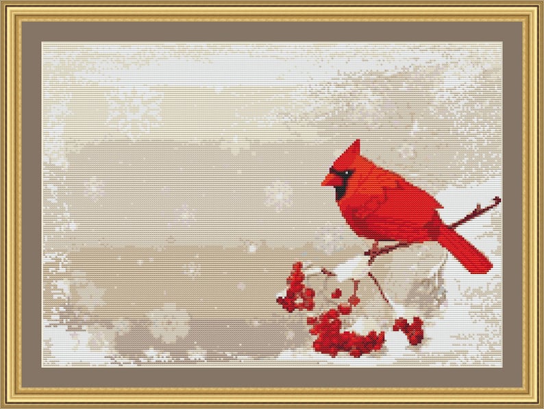 Red Cardinal Counted Cross Stitch Pattern Winter Scene PDF - Etsy