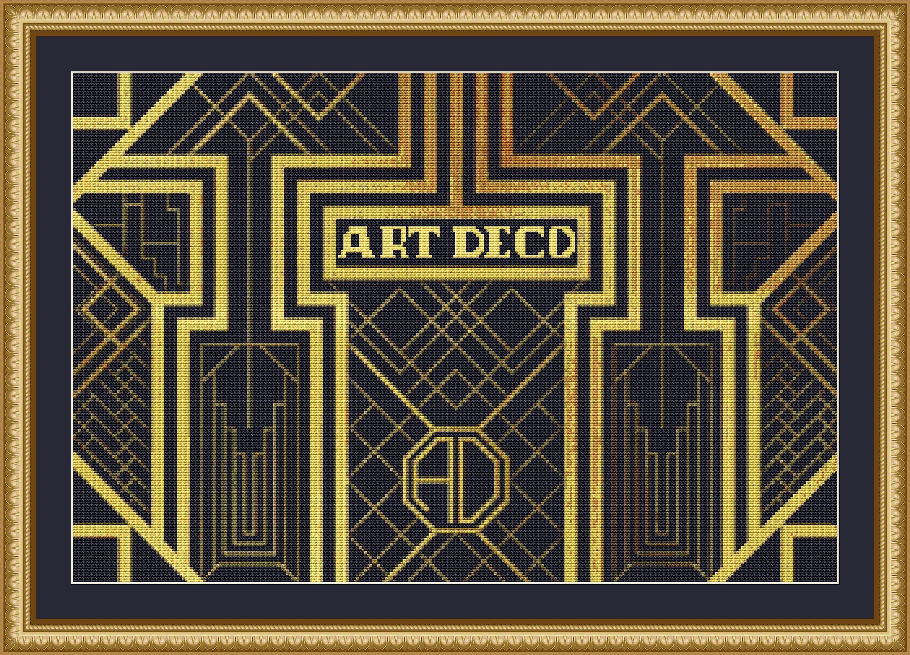 ART DECO Counted Cross Stitch PDF Pattern, Gold 1920's Instant Digital ...