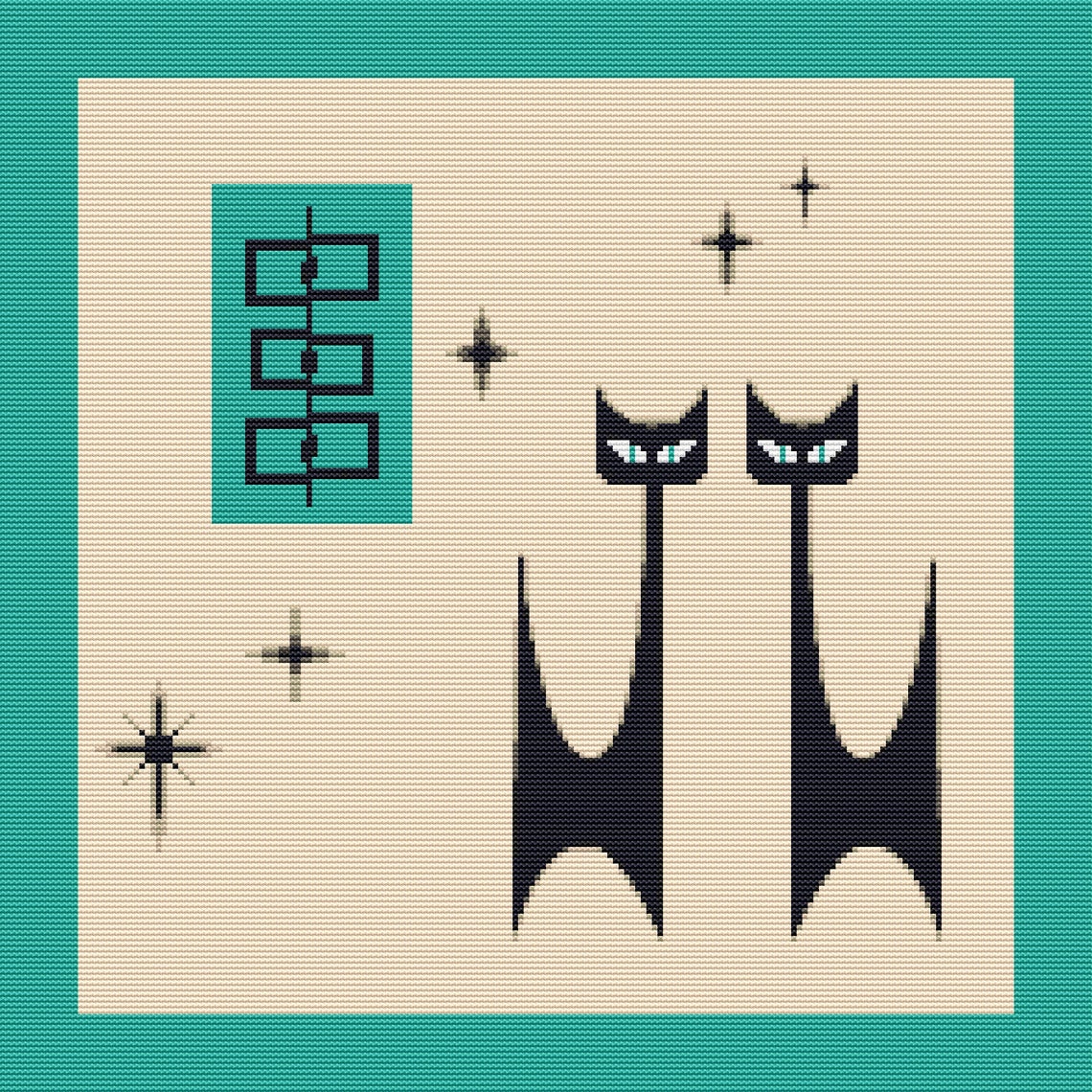 EASY Mid Century Modern Black Siamese CATS Counted Cross - Etsy