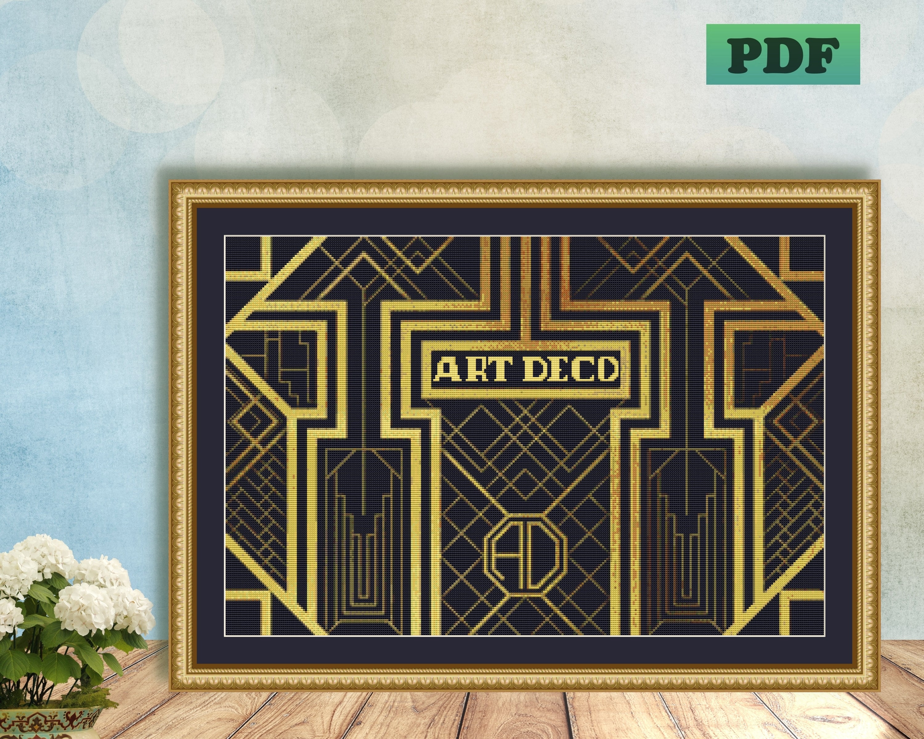 ART DECO Counted Cross Stitch PDF Pattern, Gold 1920's Instant Digital ...