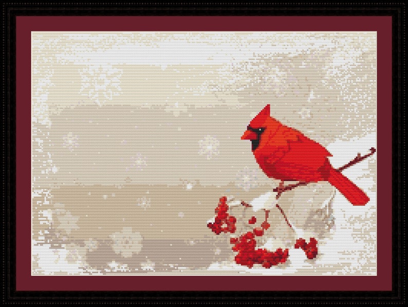 Red Cardinal Counted Cross Stitch Pattern Winter Scene PDF - Etsy