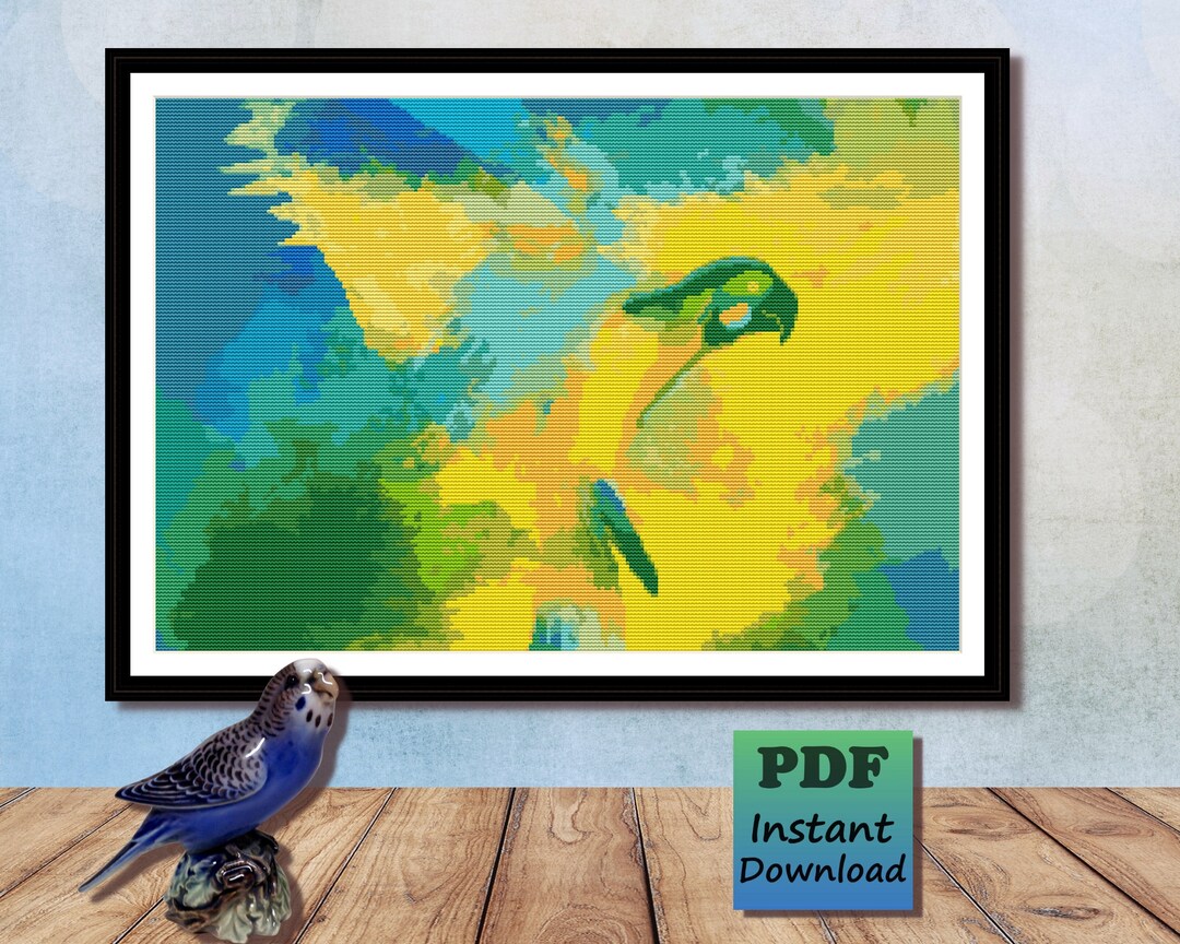 Watercolor Parrot Cross Stitch Pattern - Tropical Bird Needlework (PDF ...