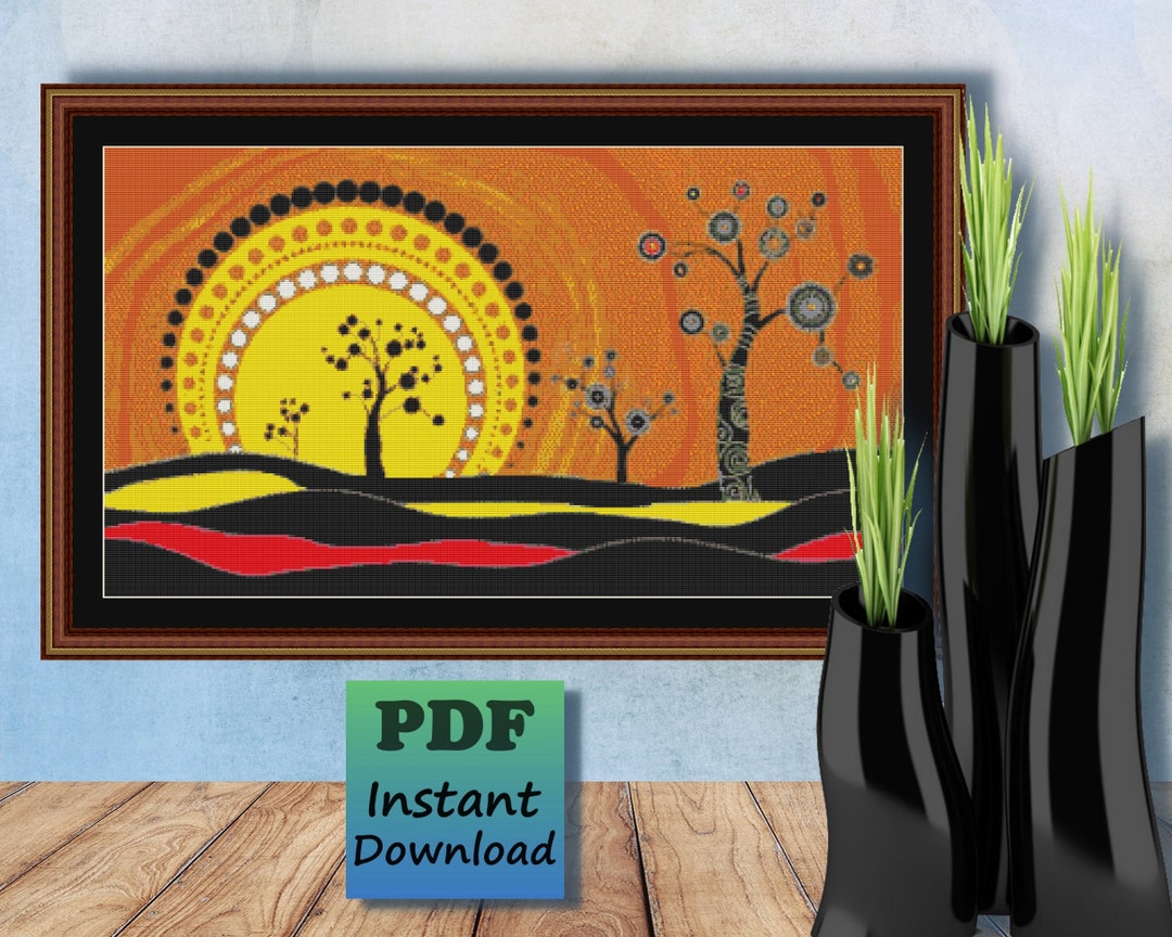 ABORIGINAL ART Counted Cross Stitch PDF Pattern, Australia Landscape ...
