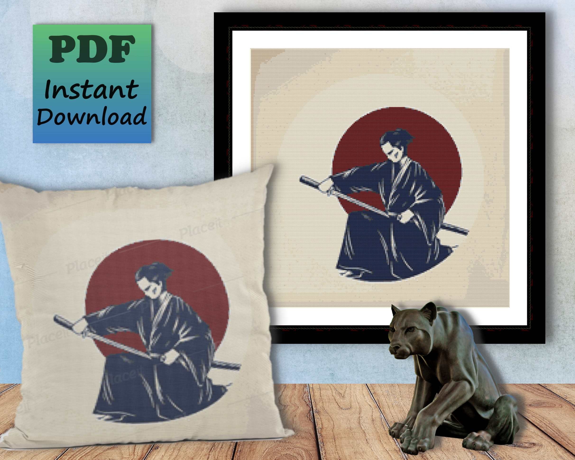 Samurai Warrior Shogun Japanese Katana Asian Folk Art Counted Cross ...