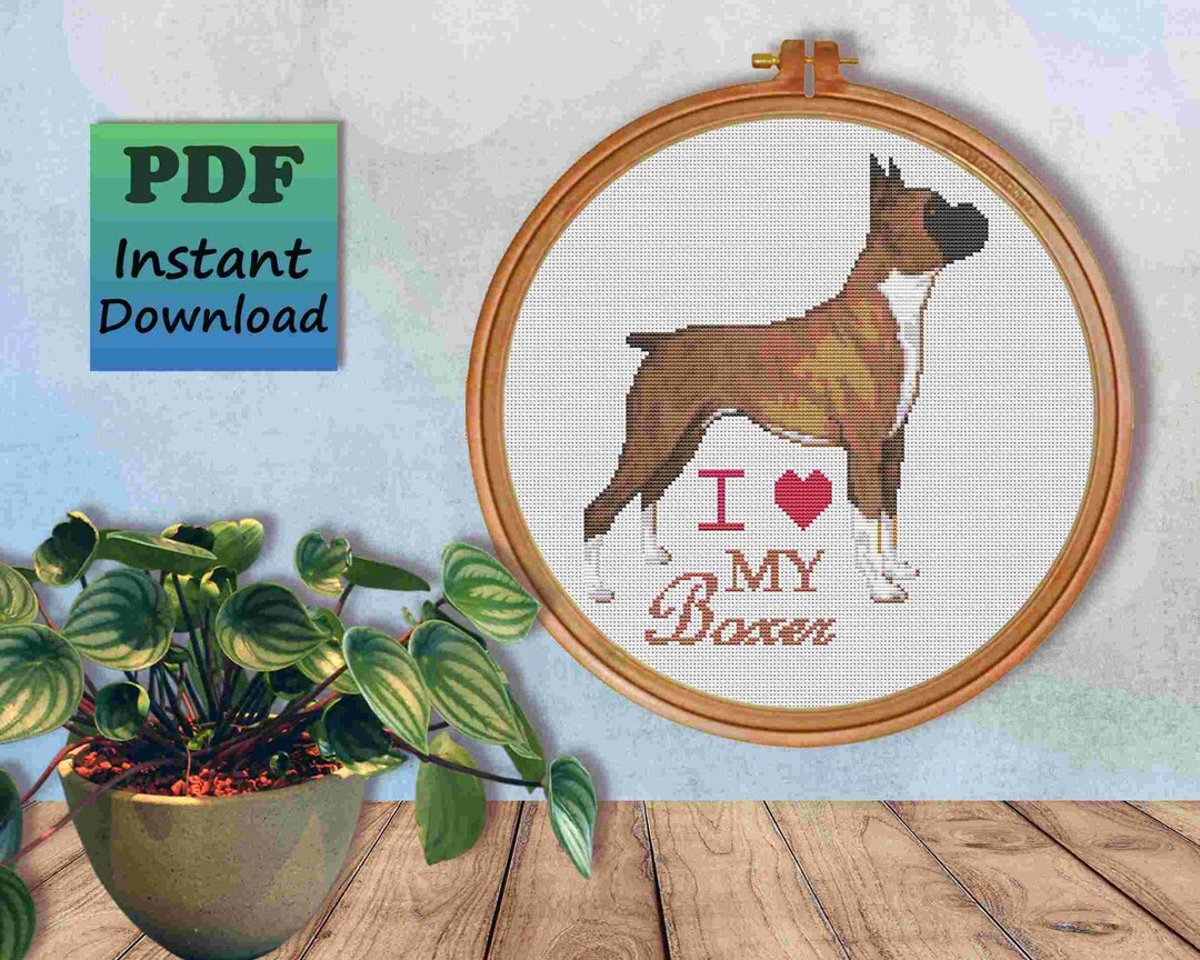 Boxer Dog Counted Cross Stitch Pattern - Beginner Needlework (PDF Chart ...