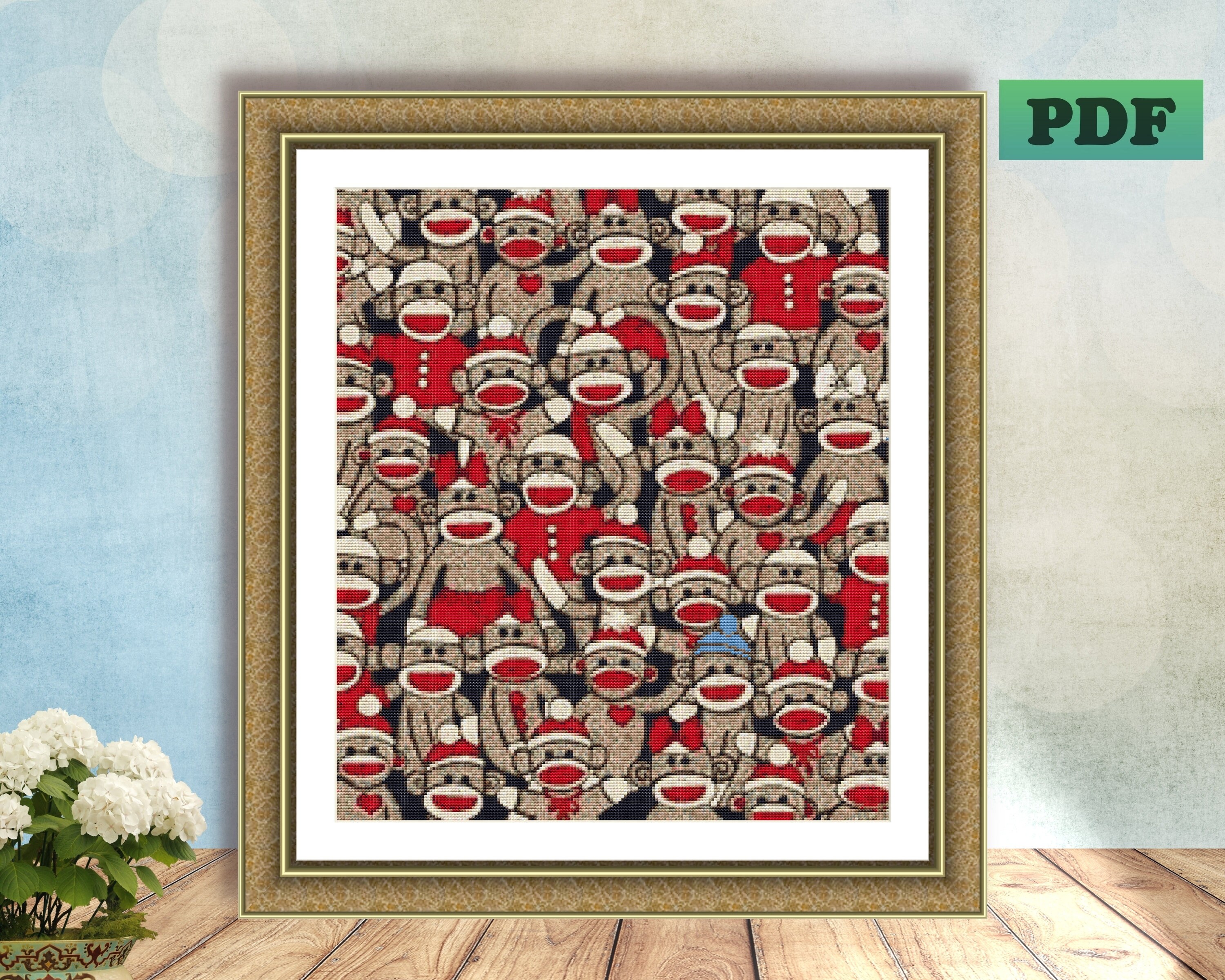 Where's SOCK MONKEY Blue Hat Baby Boy Nursery Counted - Etsy