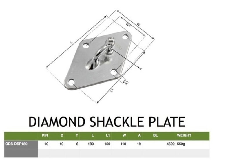 Diamond Shackle Wall Plate 180mm Large Rated 316 Stainless Steel BL ...