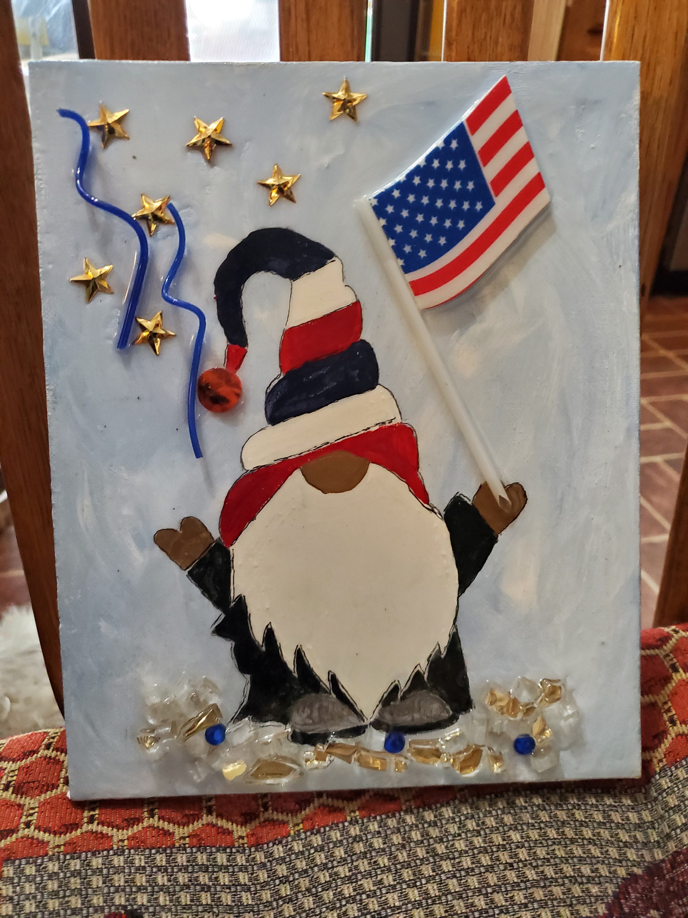 Patriotic Gnome With USA Flag Using Resin and Shattered Glass - Etsy