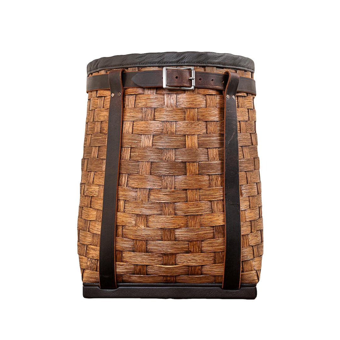 Handwoven Adirondack Pack Basket: Wood Reed & Buffalo Leather Backpack ...