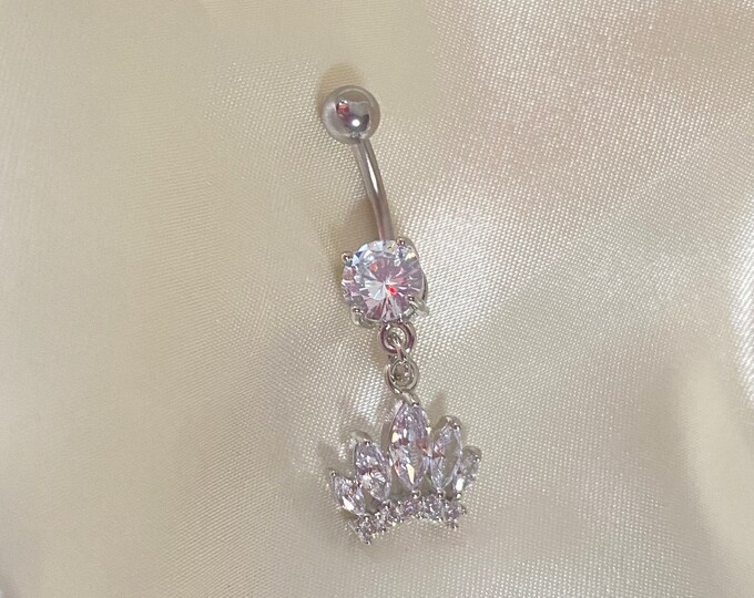 Crown Belly Ring / Surgical Steel Crown Belly Button Ring / Sparkly ...