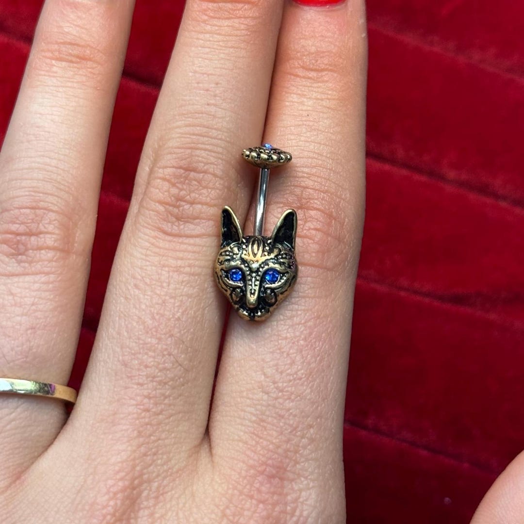 Cat Belly Ring/ Cat Navel Ring/ Surgical Steel Navel Ring/ Body Jewelry ...