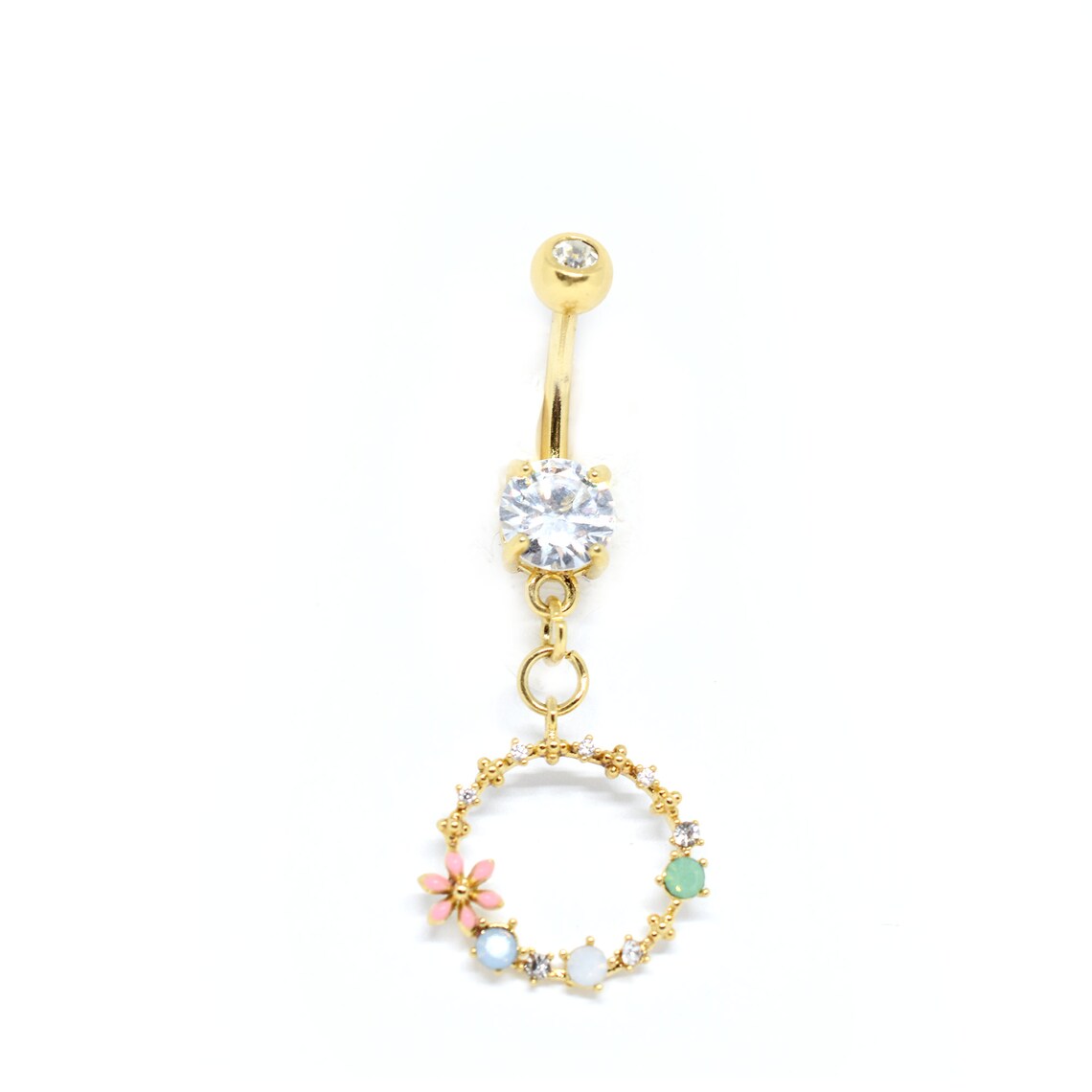Flower Belly Ring/ Gold Navel Ring/ Dangly Belly Ring/ - Etsy