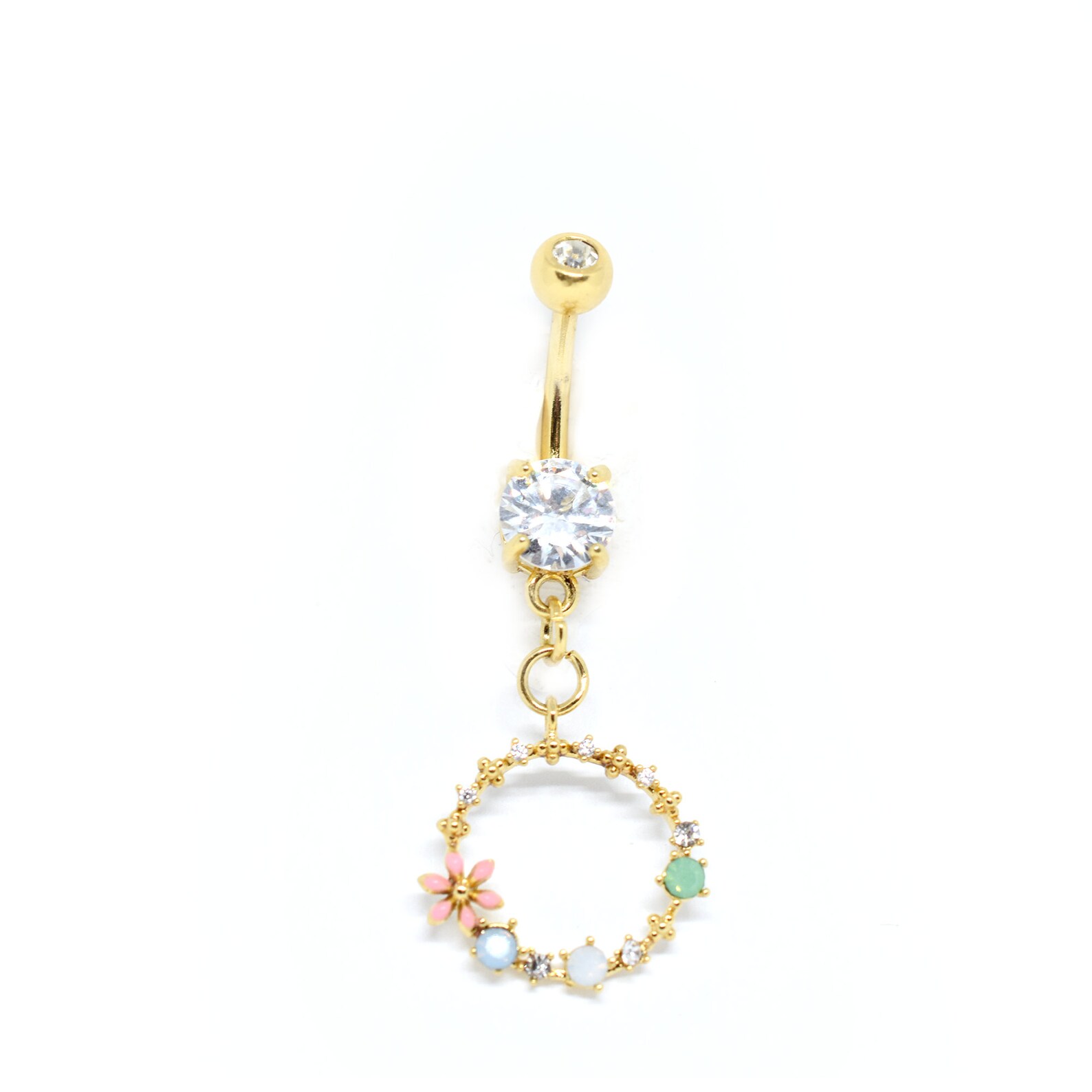 Flower Belly Ring/ Gold Navel Ring/ Dangly Belly Ring/ - Etsy