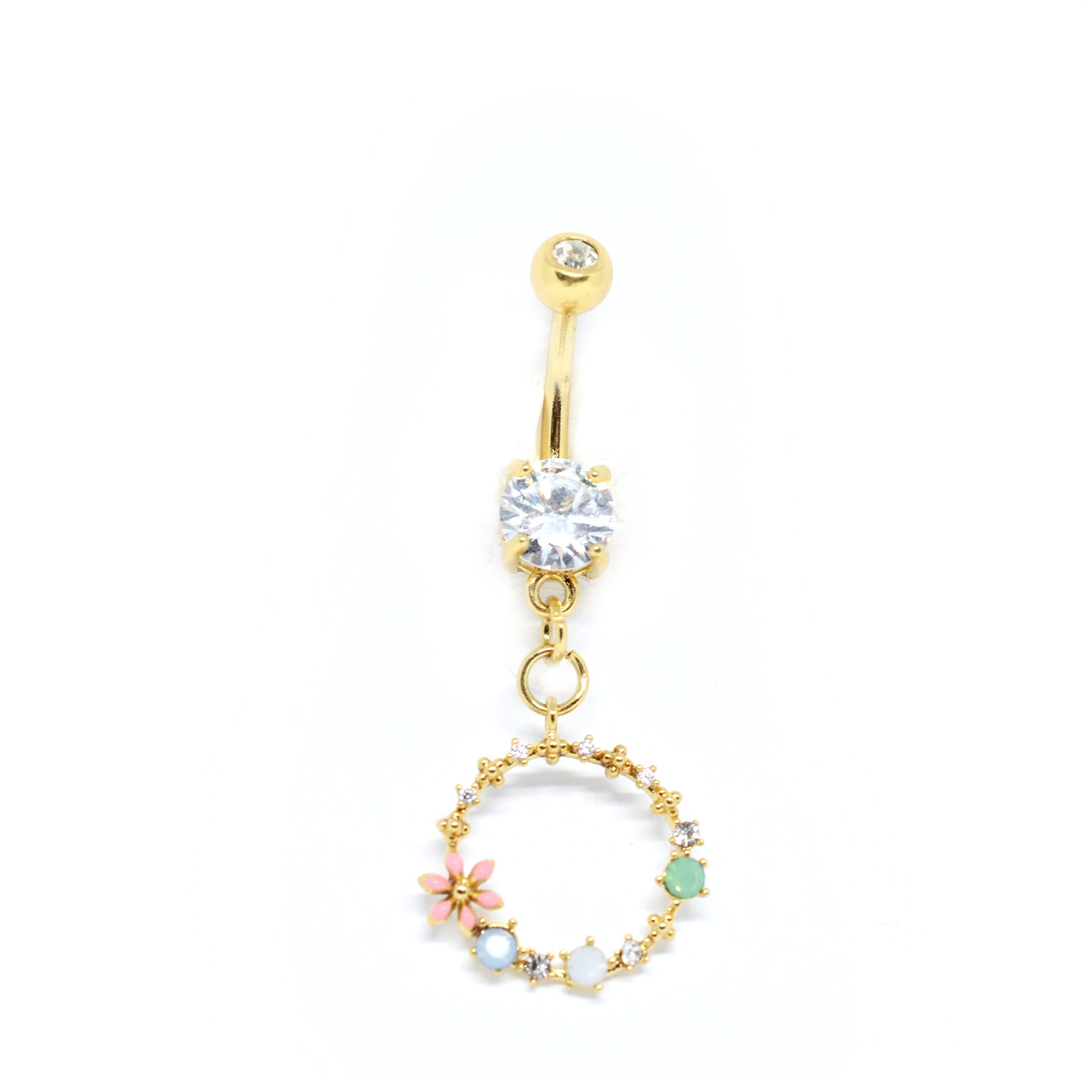 Flower Belly Ring/ Gold Navel Ring/ Dangly Belly Ring/ - Etsy