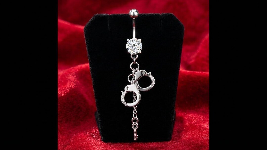 Diamond CZ Handcuff Dangle Belly Ring: Dangly Sparkly Navel Ring - Etsy
