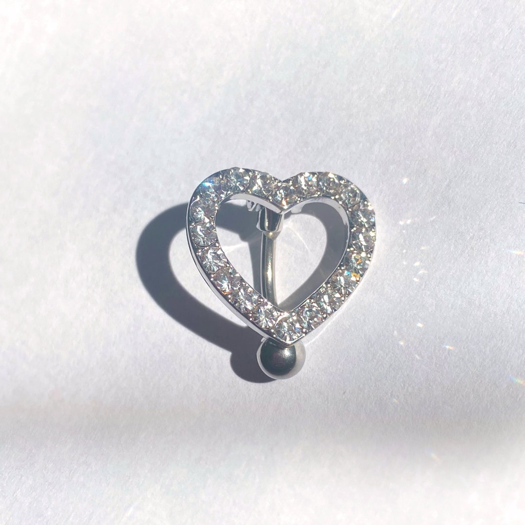 Heart Belly Button Ring/ CZ Sparkly Belly Piercing/ Reverse Heart Navel Ring/ Heart Belly Ring ...