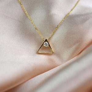 Diamond Triangle Necklace / 14k Gold Diamond Necklace / Gold Triangle ...