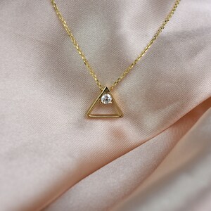 Diamond Triangle Necklace / 14k Gold Diamond Necklace / Gold Triangle ...