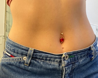 Devil Heart Belly Ring Heart Belly Ring Devil Tail Belly Ring Red Heart Belly Ring Belly Button Ring Heart Etsy