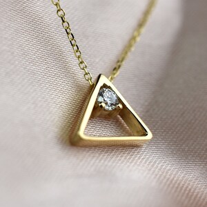 Diamond Triangle Necklace / 14k Gold Diamond Necklace / Gold Triangle ...