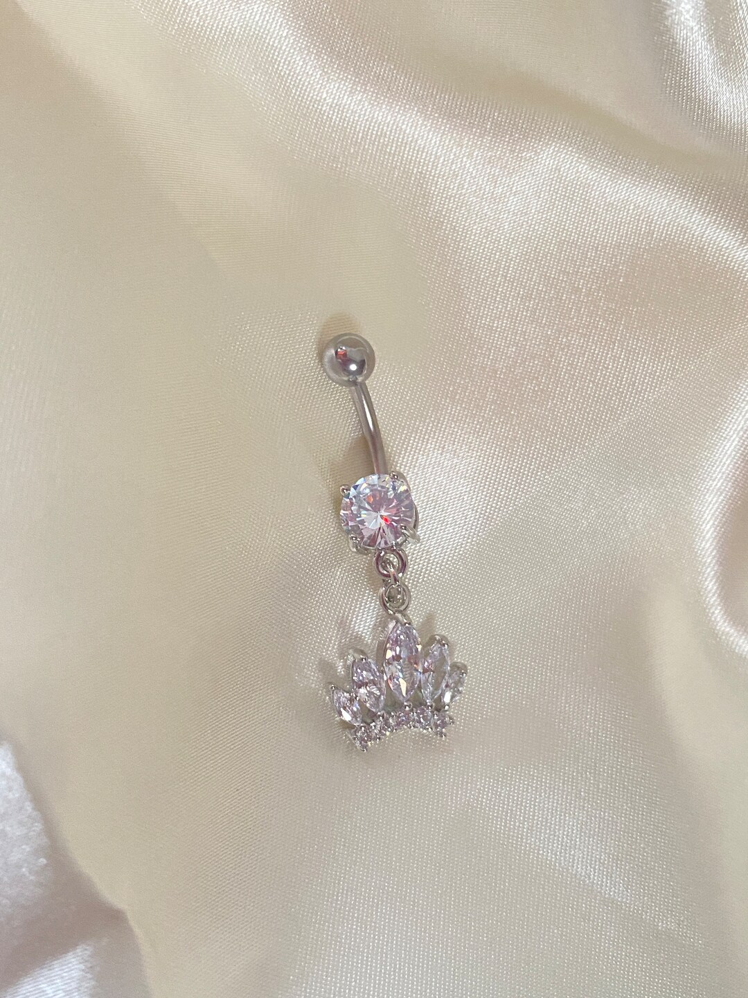 Crown Belly Ring / Surgical Steel Crown Belly Button Ring / Sparkly ...