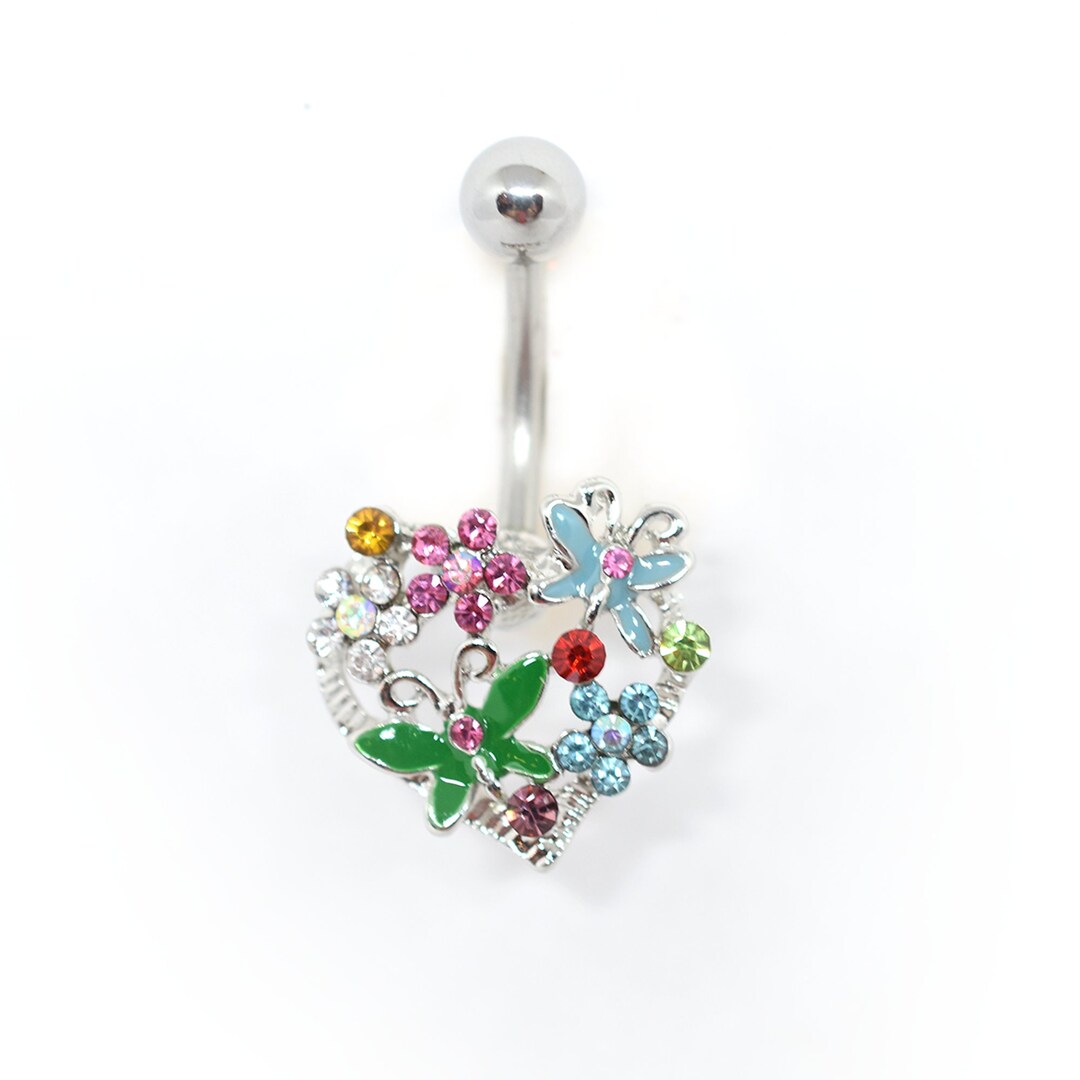 Butterfly Belly Ring/ Flower Belly Ring/sparkly Flower Ring/sparkly ...