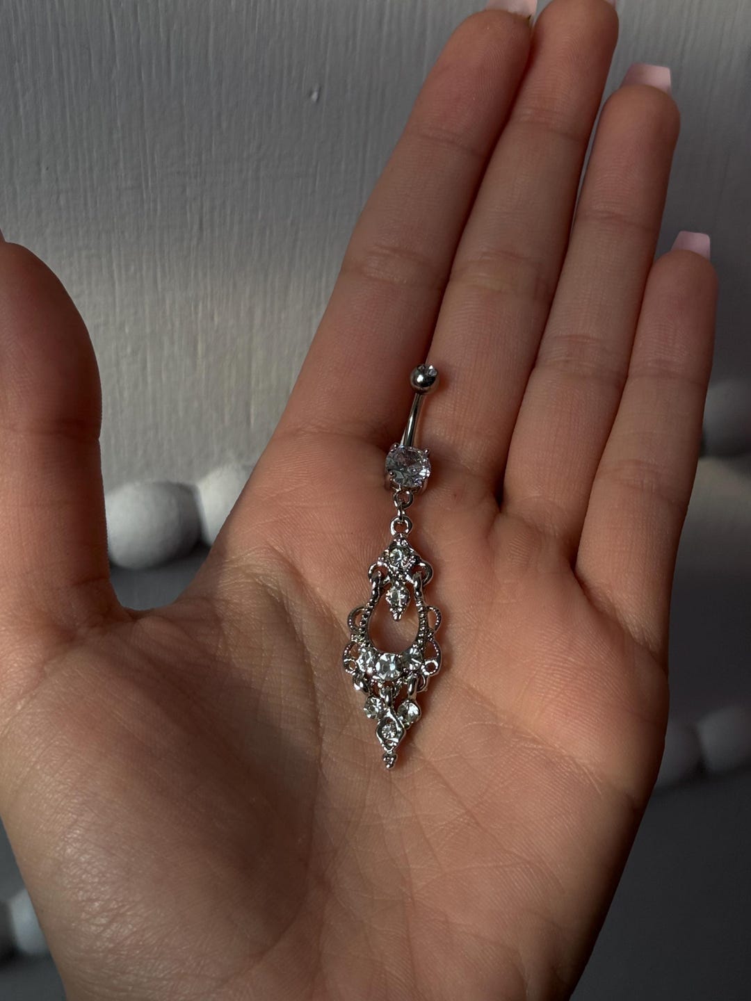 Diamond CZ Dangly Belly Ring/ Chandelier Diamond CZ Belly Button Ring ...