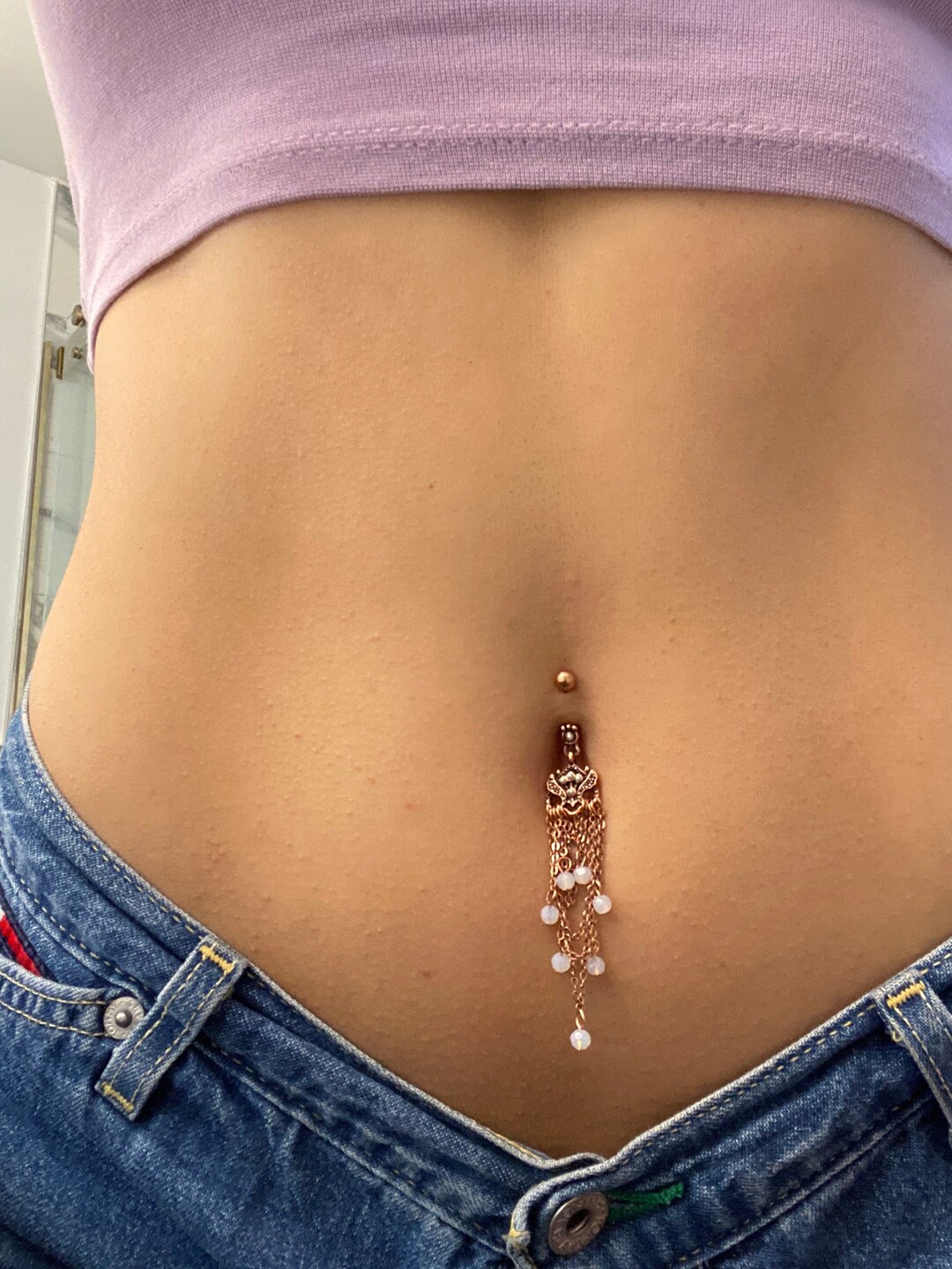 Owl Belly Ring/ Rose Gold Owl Belly Button Ring/ Dangly Owl Chain Belly Ring/ Dangly Chain Belly ...