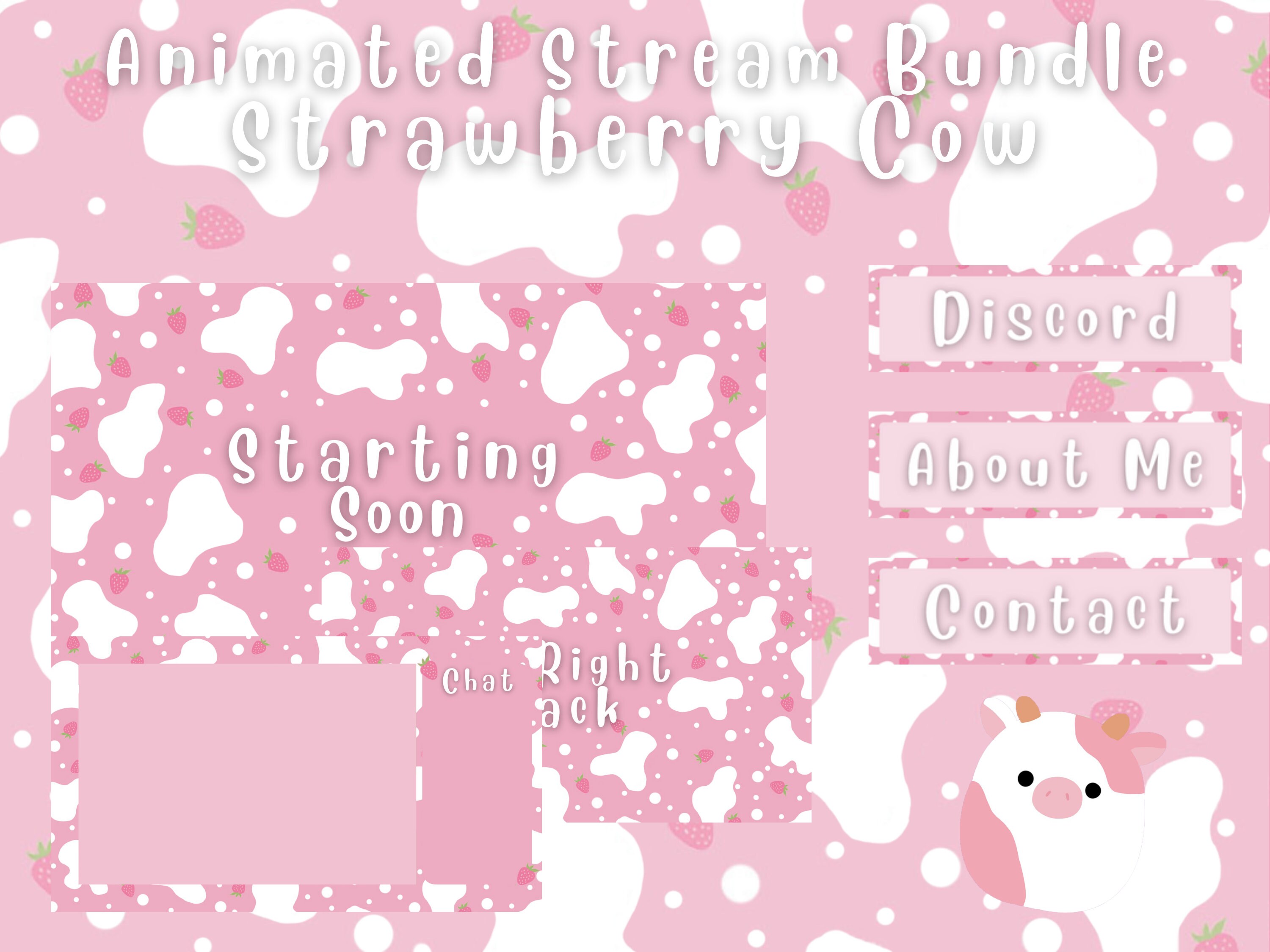 Animated Cute Stream Overlay for Twitch, Youtube || Strawberry Cow ...