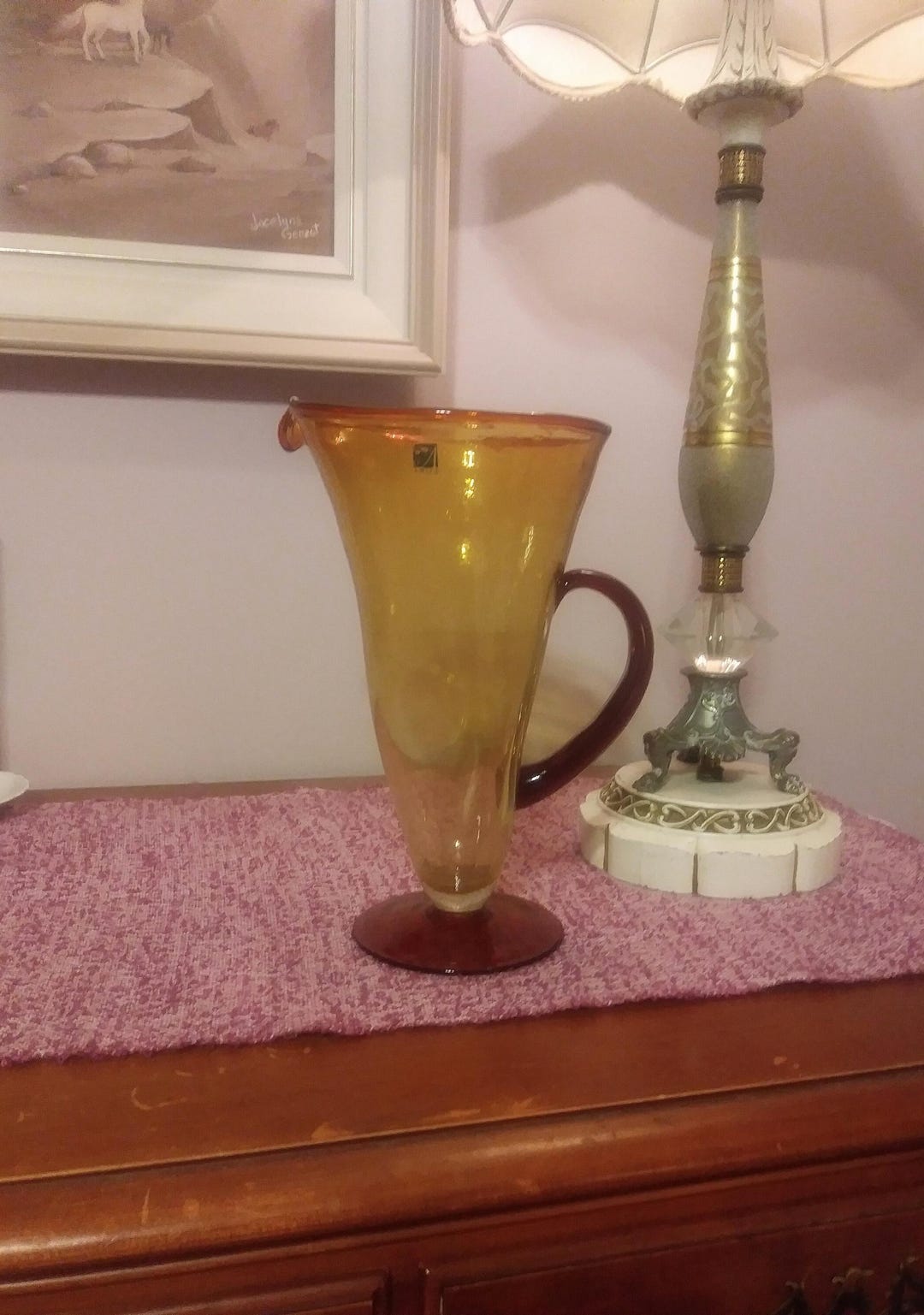 Amici Mexican Artisan Hand Blown Glass Pitcher With Sticker/amber ...