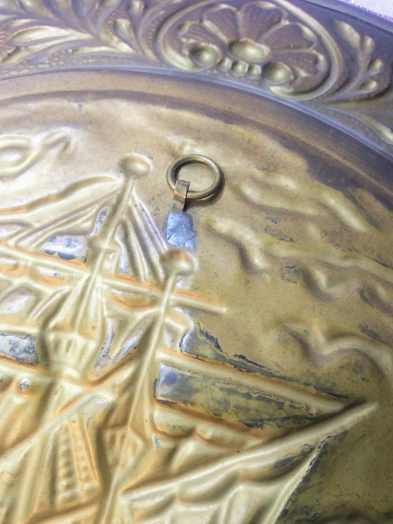 Sailing Ship Pressed Metal Wall Plate/vintage Tin Decorative Nautical ...