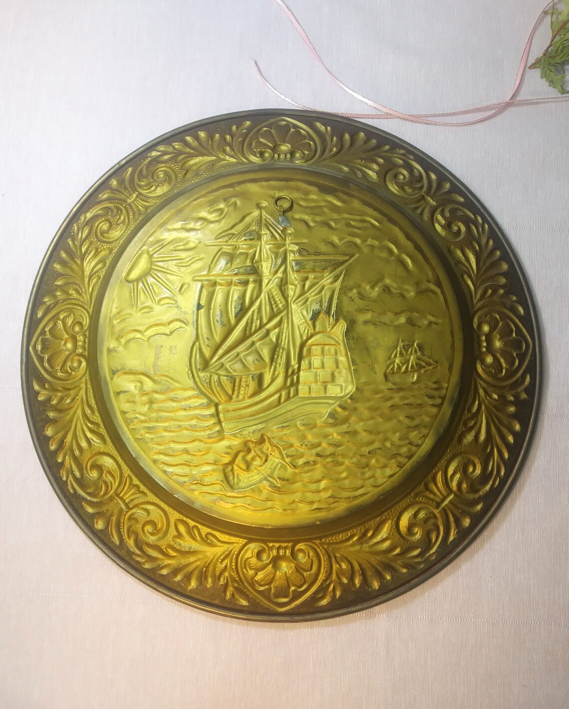 Sailing Ship Pressed Metal Wall Plate/vintage Tin Decorative Nautical ...