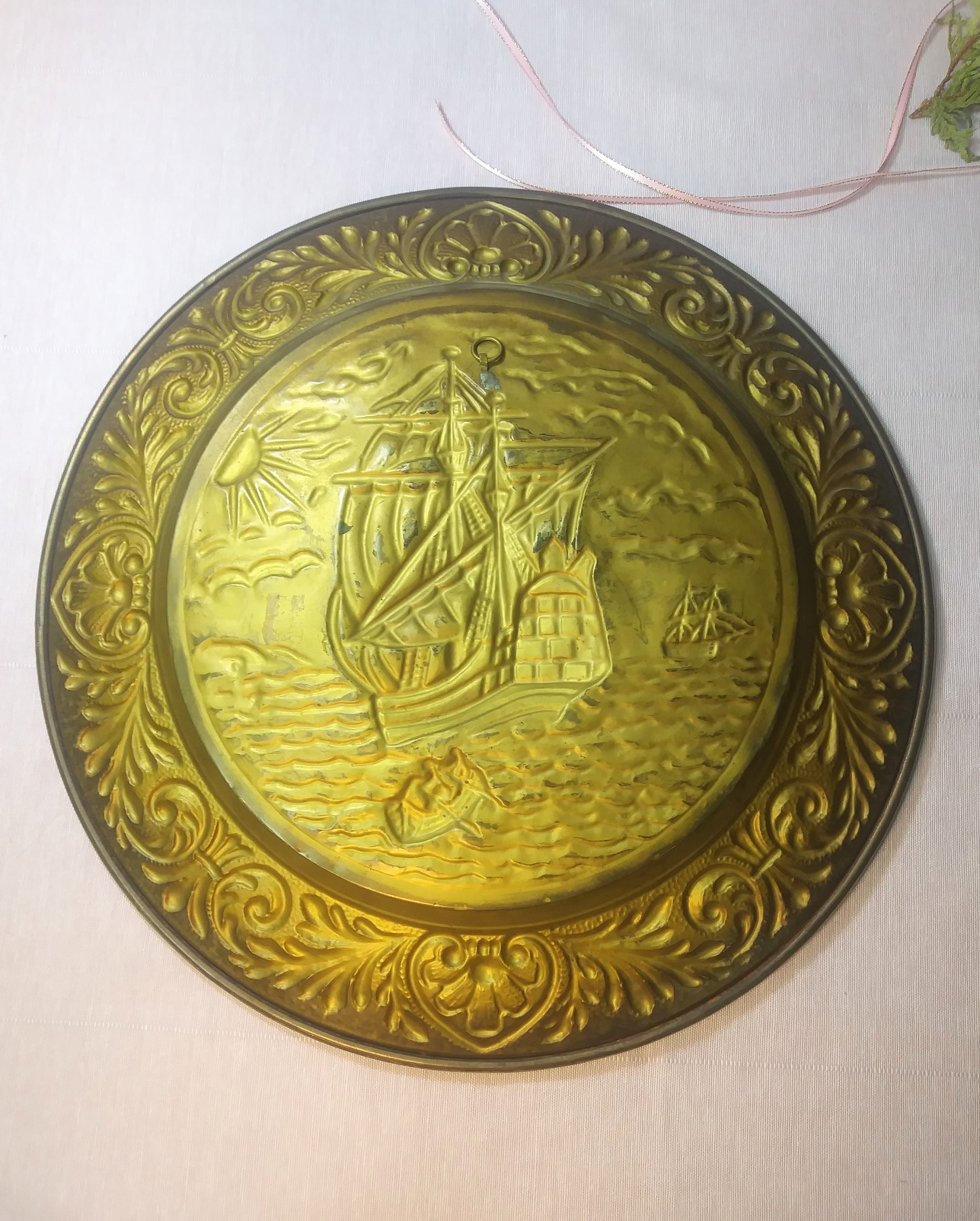 Sailing Ship Pressed Metal Wall Plate/vintage Tin Decorative Nautical ...