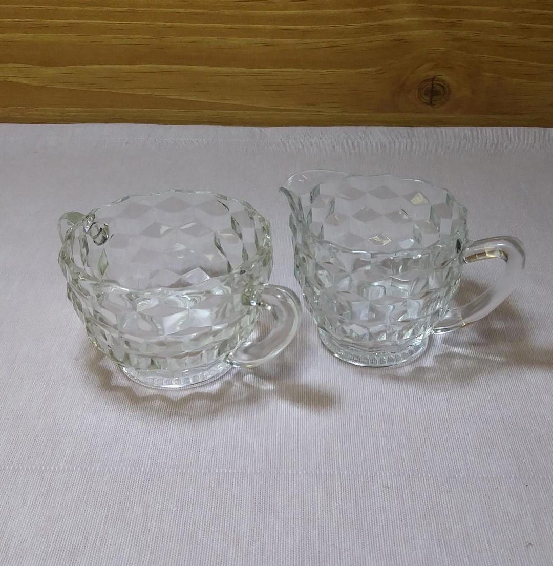 Jeannette Glass Sugar and Creamer Cube/cubist Pattern/clear Depression ...