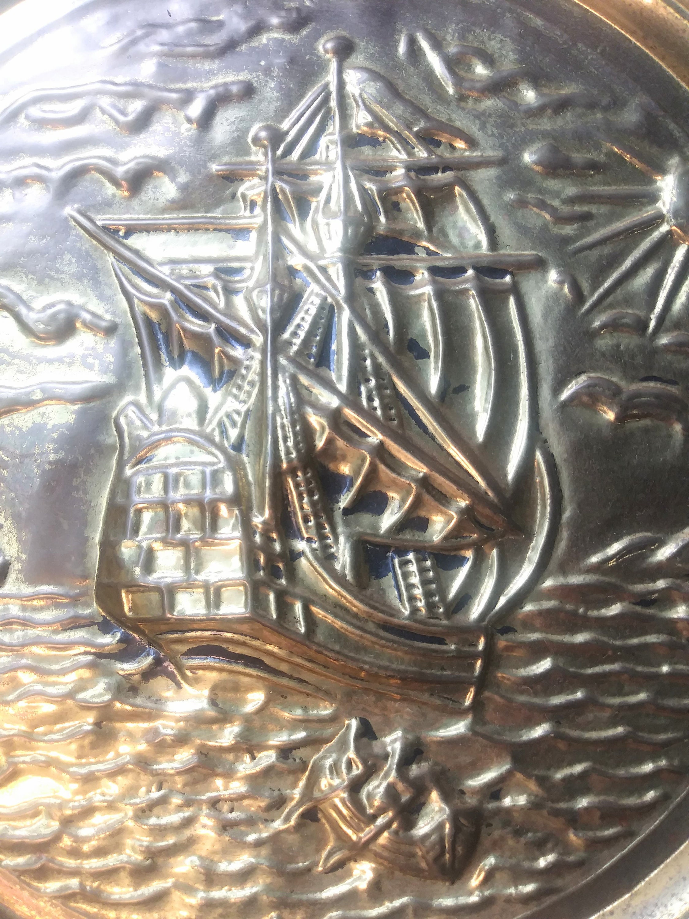 Sailing Ship Pressed Metal Wall Plate/vintage Tin Decorative Nautical ...