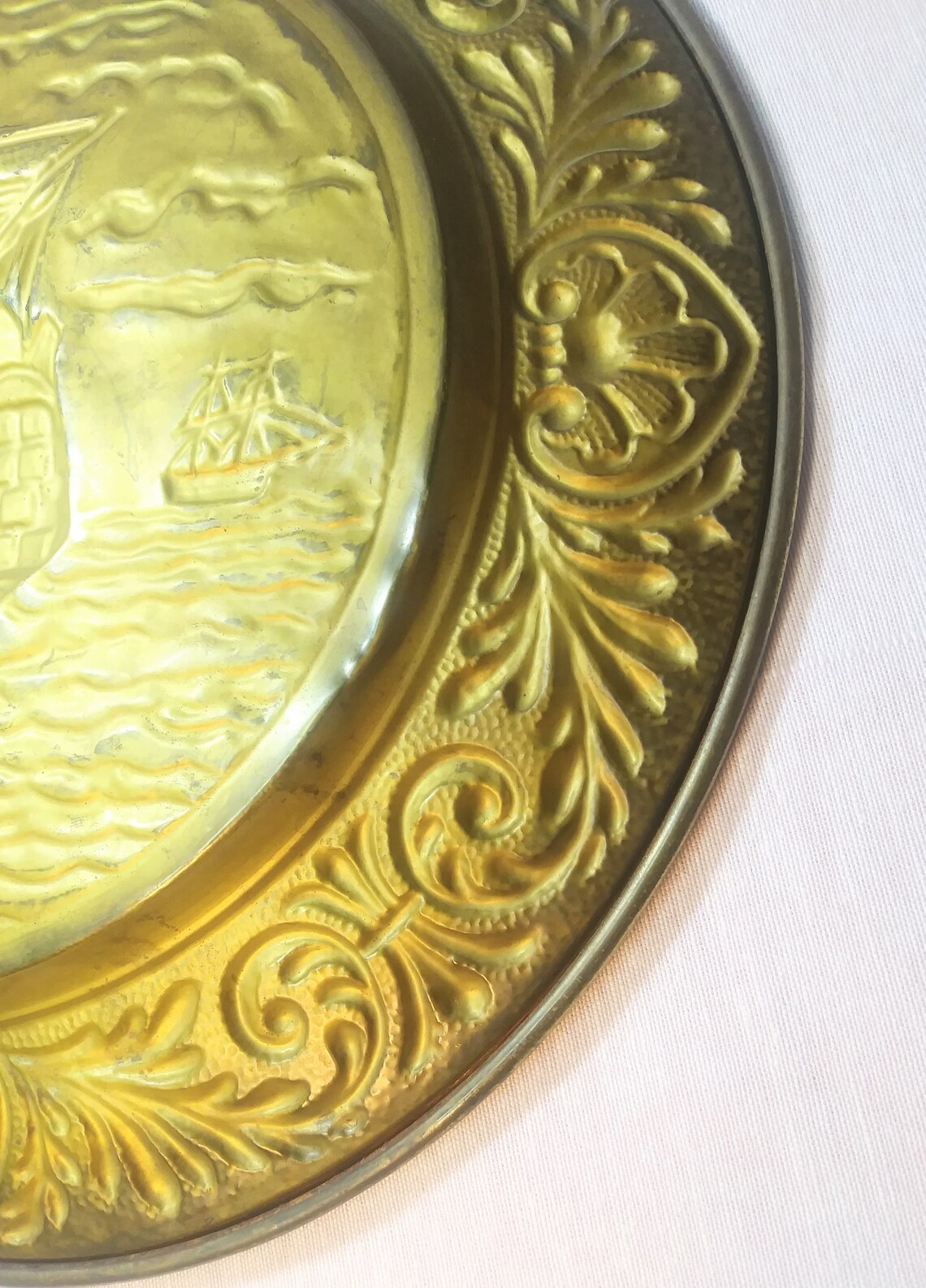 Sailing Ship Pressed Metal Wall Plate/vintage Tin Decorative Nautical ...