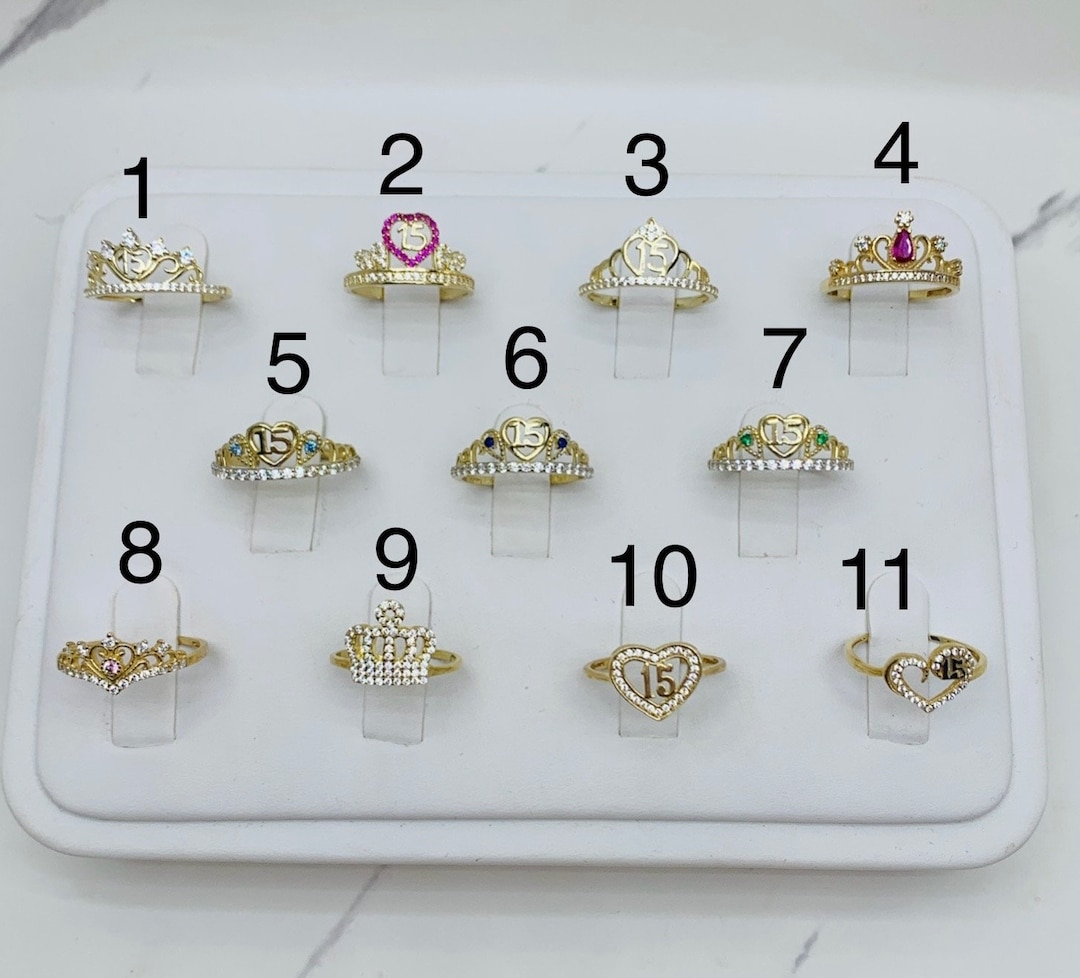 10k Gold Ring - Sweet 15 Quinceañera Crown Tiara - Anillo De Quince ...