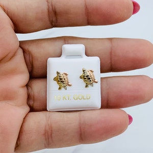 10k - 14k Solid Gold Earrings Turtle - Aretes En Oro De 10 O 14 Kilates ...