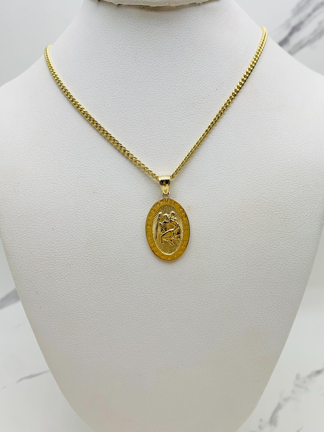 10k Gold Necklace and Pendant Saint Christopher San Cristobal Dije Y ...